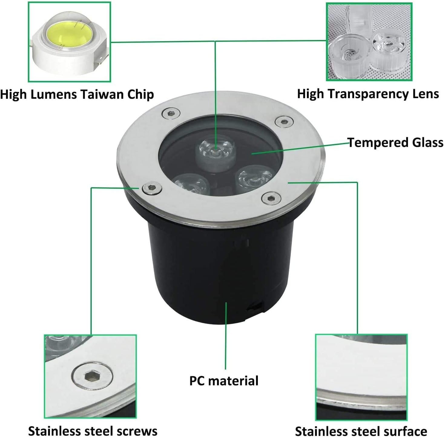 Garden Buried Light 3W Warm White IP67 Outdoor LED Underground Recessed ...