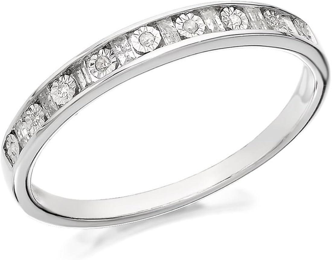 F.Hinds Womens Jewellery Jewelry 9ct White Gold Diamond Half Eternity ...
