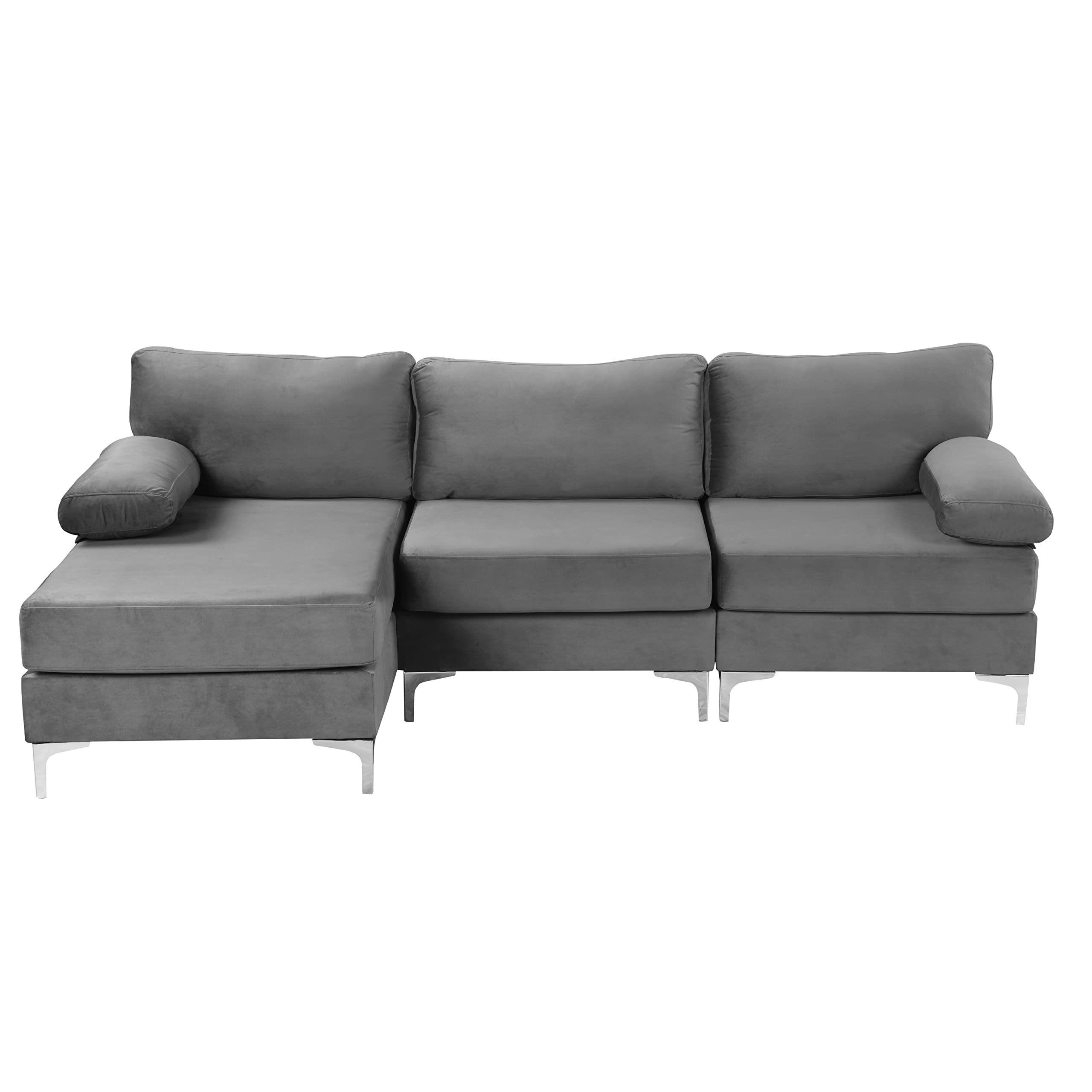 Divano Roma Furniture Modern Velvet L-Shape Sectional Sofa, with Extra ...
