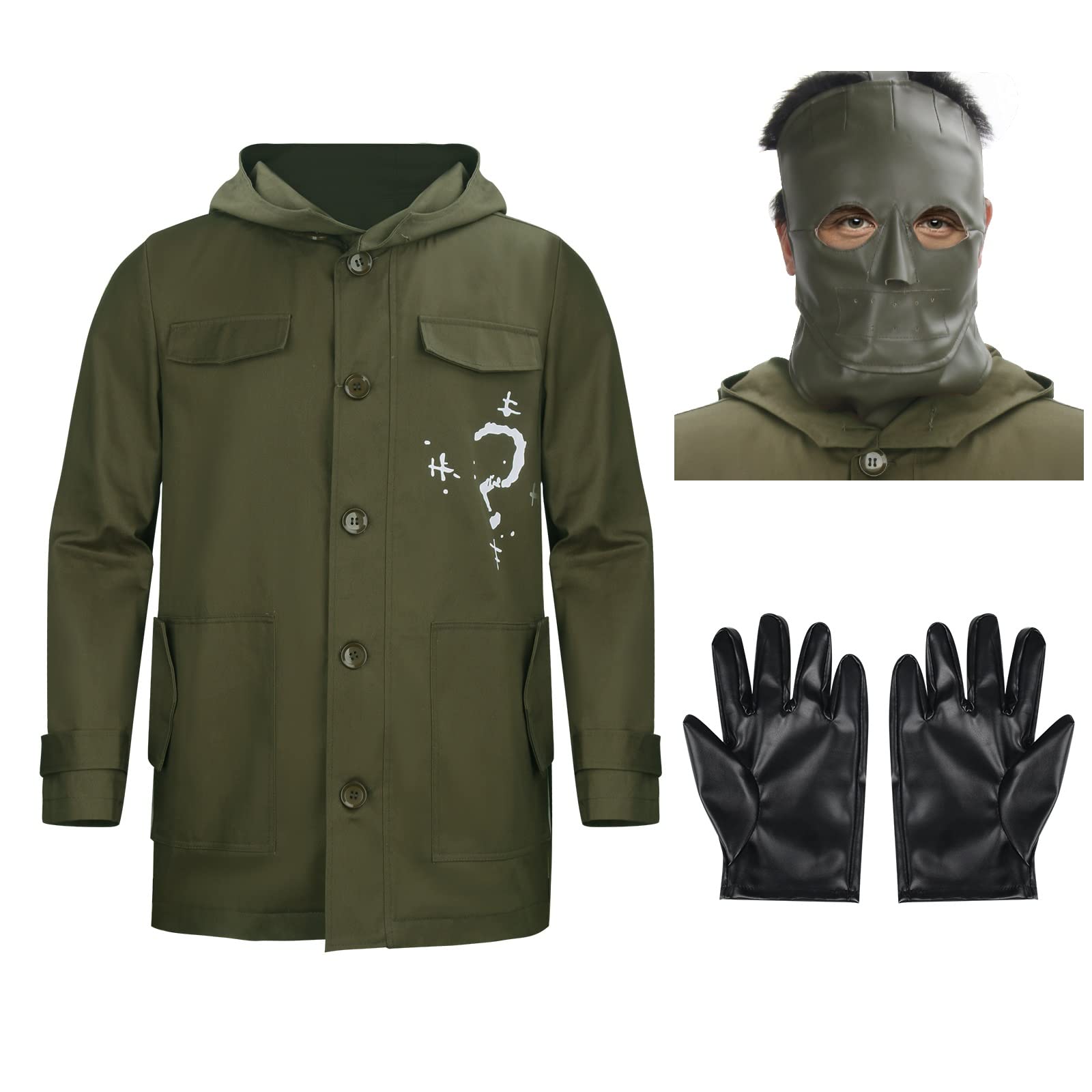 Mua Army Green Riddler Jacket Cosplay Costume with Mask Gloves Edward ...