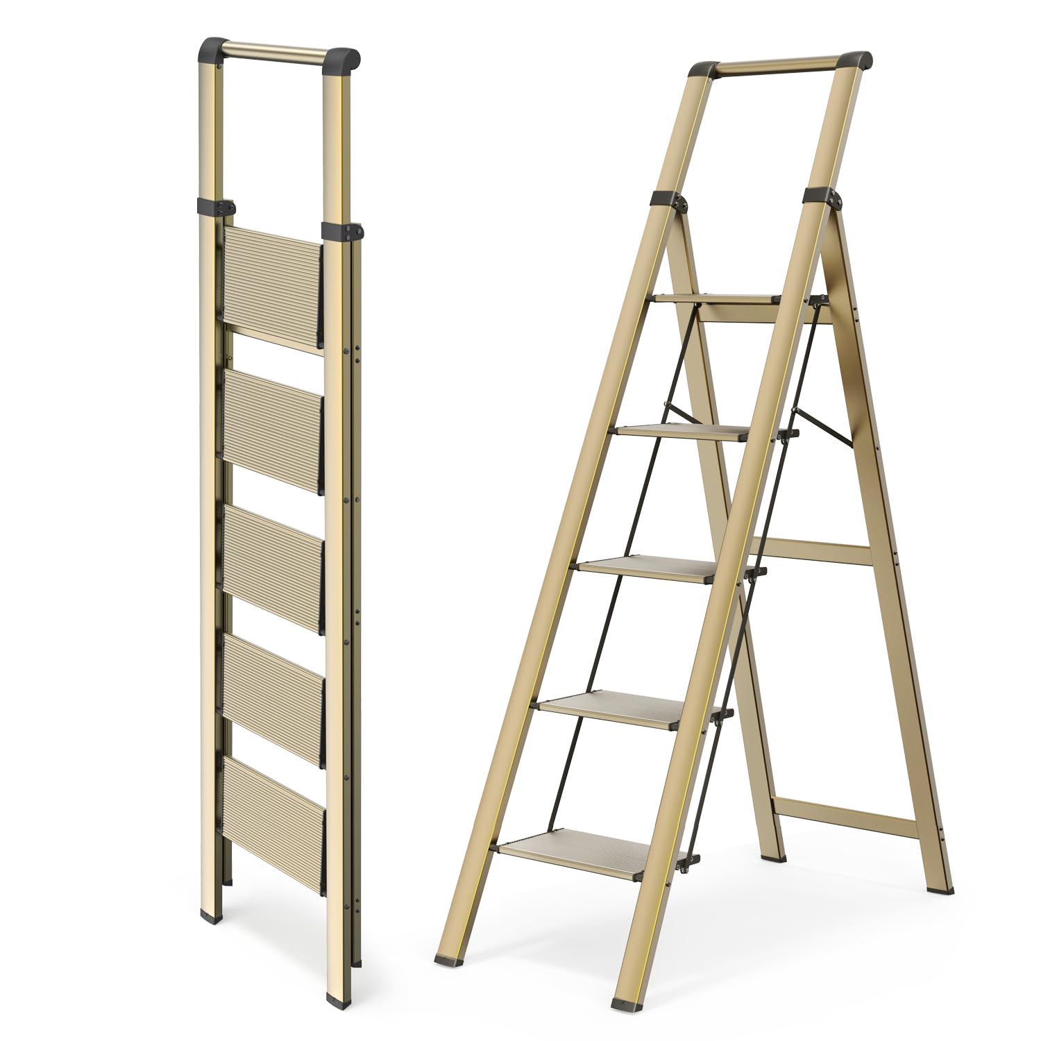 WOA WOA 5 Step Ladder, Ladders for Home, Anti-Slip Pedals, Aluminum ...