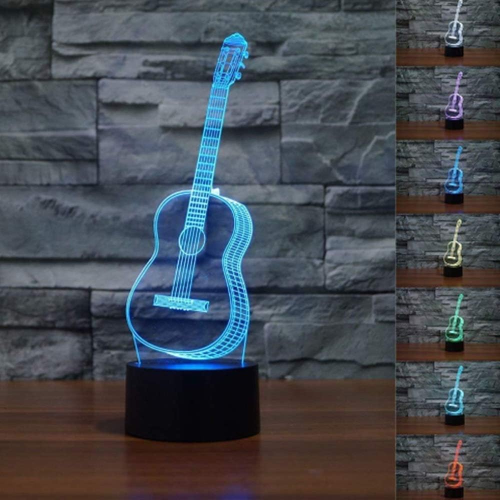 Guitar 3D Glow LED Night Light Creative Guitar Inspiration 7 Colors ...