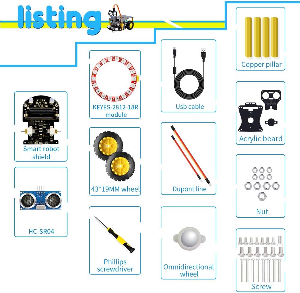 Keyestudio Micro:bit Mini Smart Robot Car V2.0 for Arduino (No Micro ...