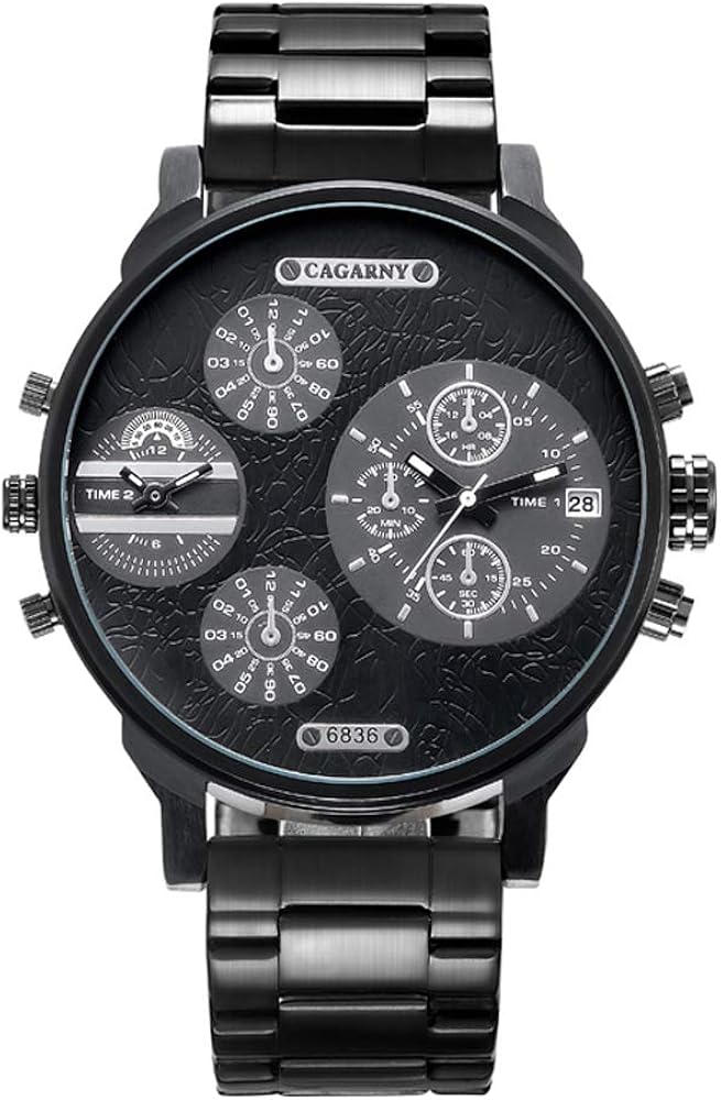 CAGARNY Men Watches Big Dial Style Quartz Stainless Steel Silicone Band ...