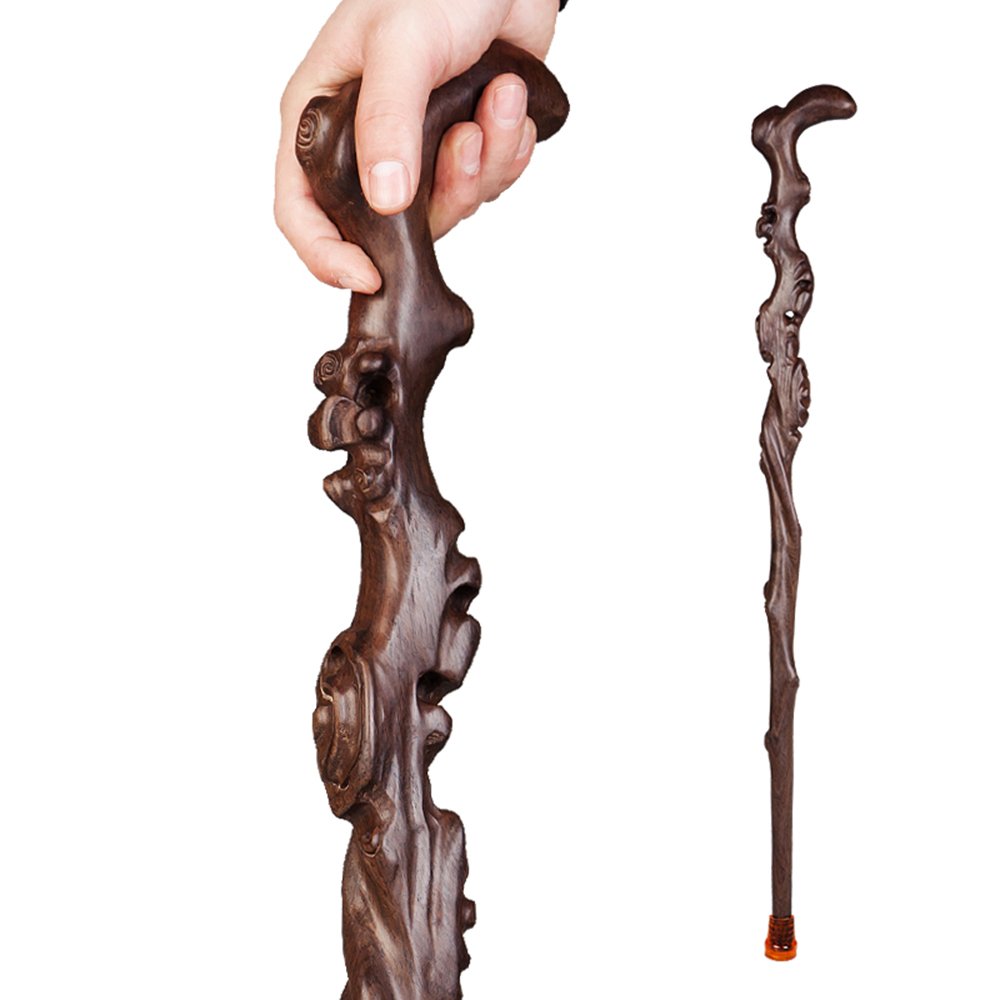 HXZXH Wood Cane with Supportive Curved Handle Gift Exquisite Carving ...