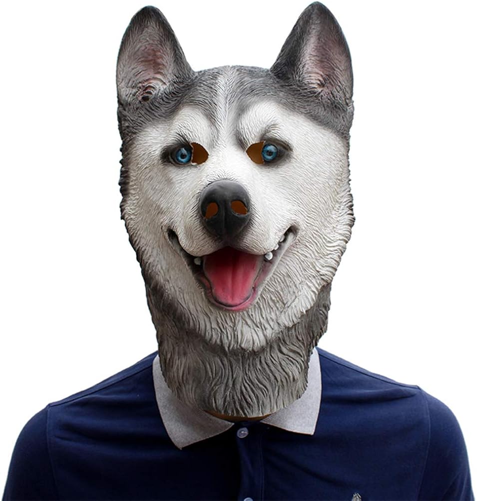 Amosfun Latex Husky Dog Animal Mask Halloween Carnival Dress ...