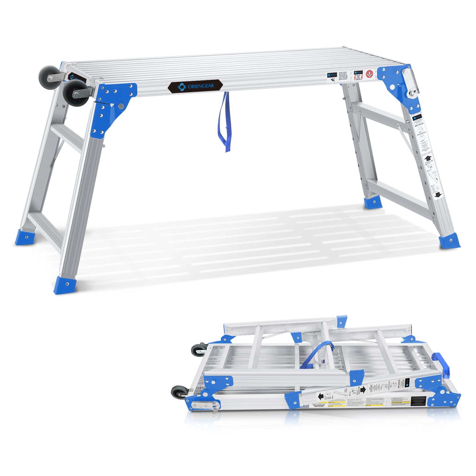 ORIENGEAR Adjustable Work Platform with Wheels, Support 330 lbs Height ...