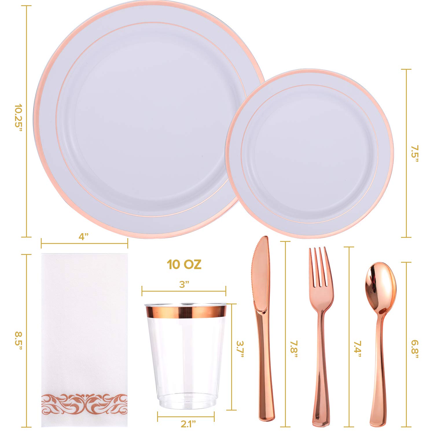 FOCUS LINE 350 Piece Disposable Rose Gold Dinnerware Set for Party or ...