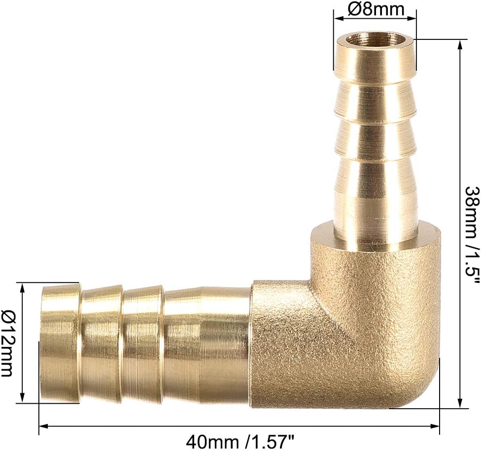 sourcing map 12mm To 8mm Barb Brass Hose Fitting 90 Degree Elbow Pipe Connector Coupler Tubing ...