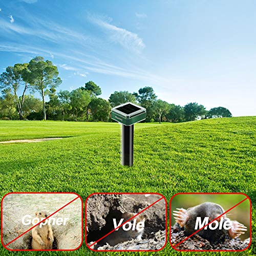 Phosooy Solar Mole Repellent Stakes, 4 Pack Solar Powered Ultrasonic ...