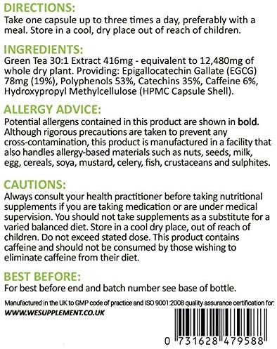 Premium Green Tea Extract Capsules – 90 Vegan Capsules – 12480mg ...