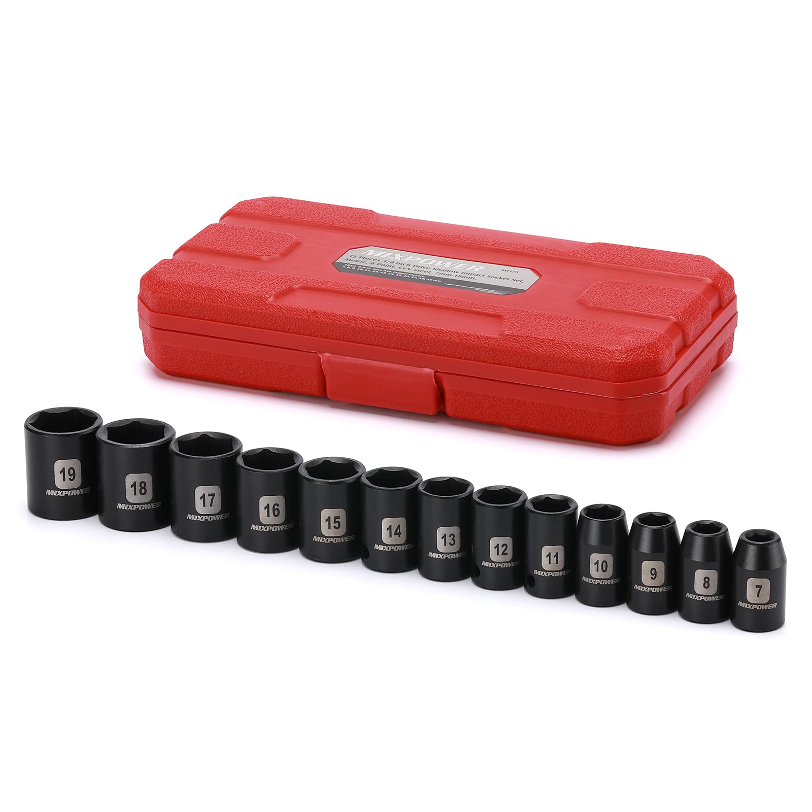 MIXPOWER 13 Pieces 3/8-Inch Drive Shallow Impact Socket Set, 7mm to ...