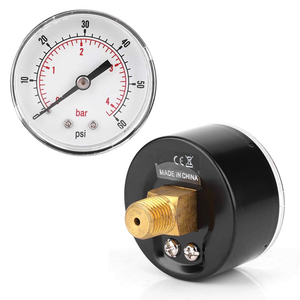 Dual Scale Pressure Gauge, 50mm Dial Display, 1/4 BSPT Back Connection Water Oil Air Gas Gauge ...