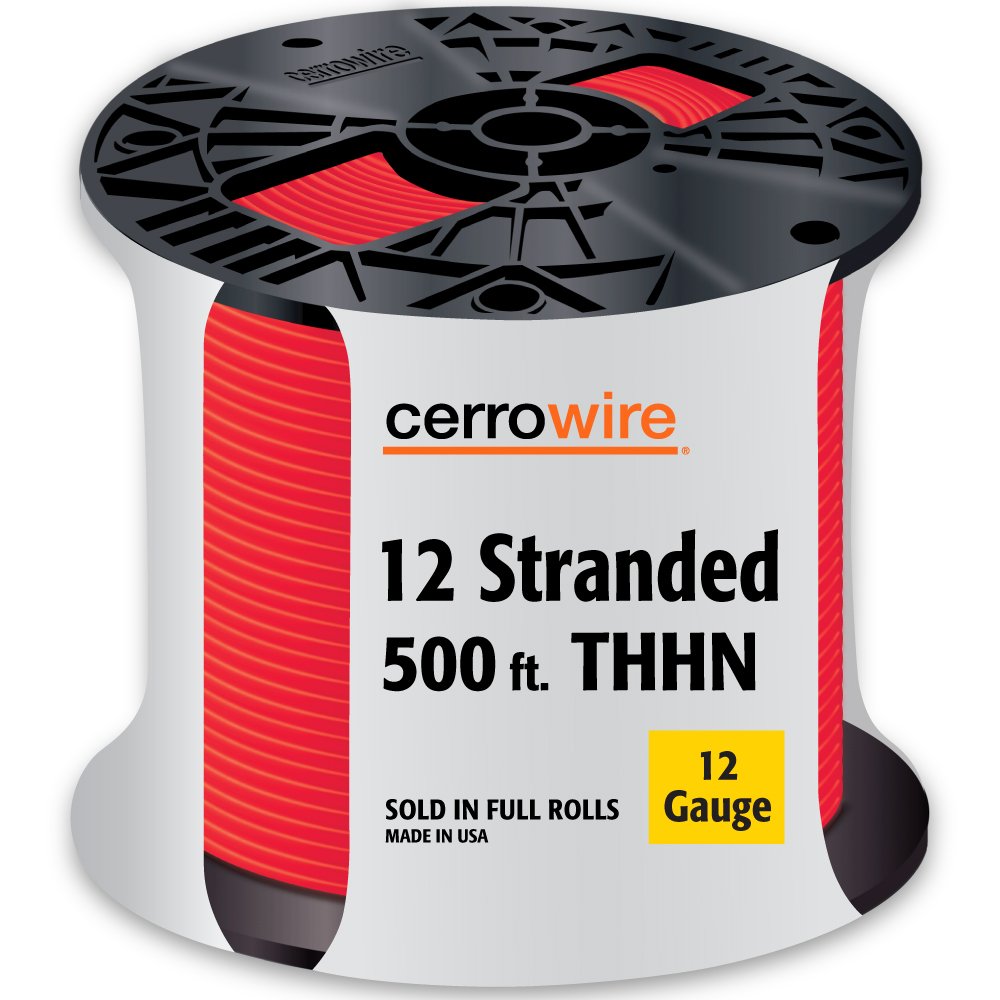 Cerro Wire 112-3653J 12 Stranded Building Wire, 500-Feet, Red ...