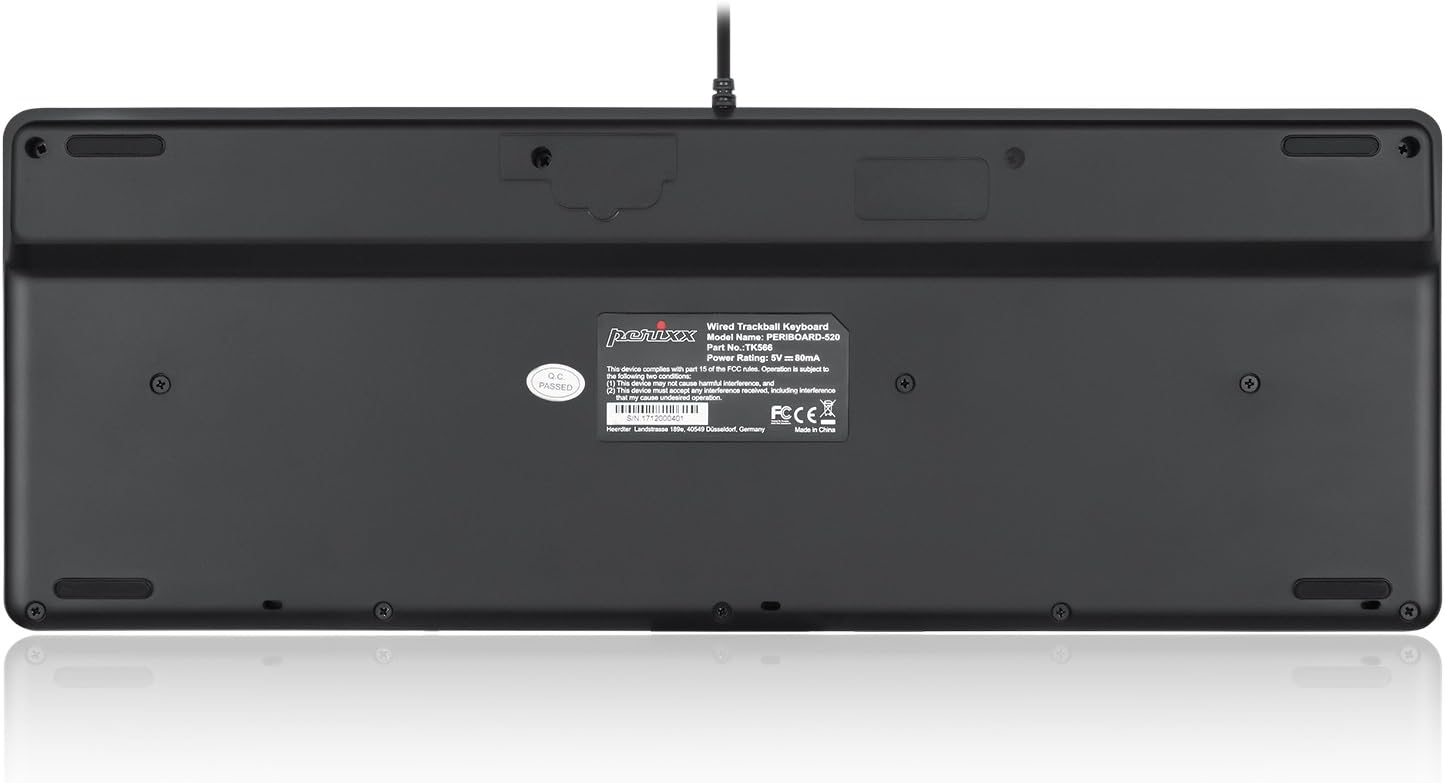 Perixx PERIBOARD-520 Compact Trackball USB Keyboard 1.50 m Long Cable ...