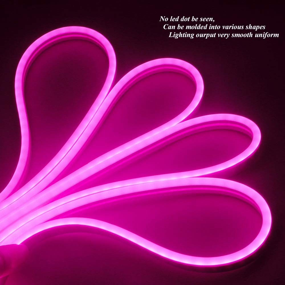EverBright Pink Led Neon Strip Lights 12V Indoor Outdoor Rope Silicone 16.4Ft 600SMD Waterproof ...