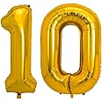 Amazon.com: PIGETALE 40 Inch 10 Number Balloons Gold Big Giant Jumbo Number 10 Balloons, Foil ...