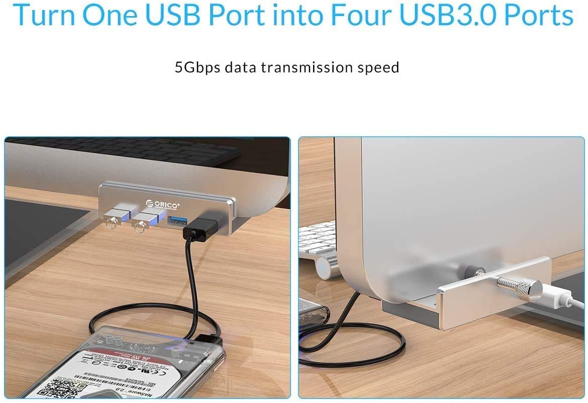 ORICO USB 3.0 Hub Clamp Adapter, Aluminum 4-Port USB Splitter With ...