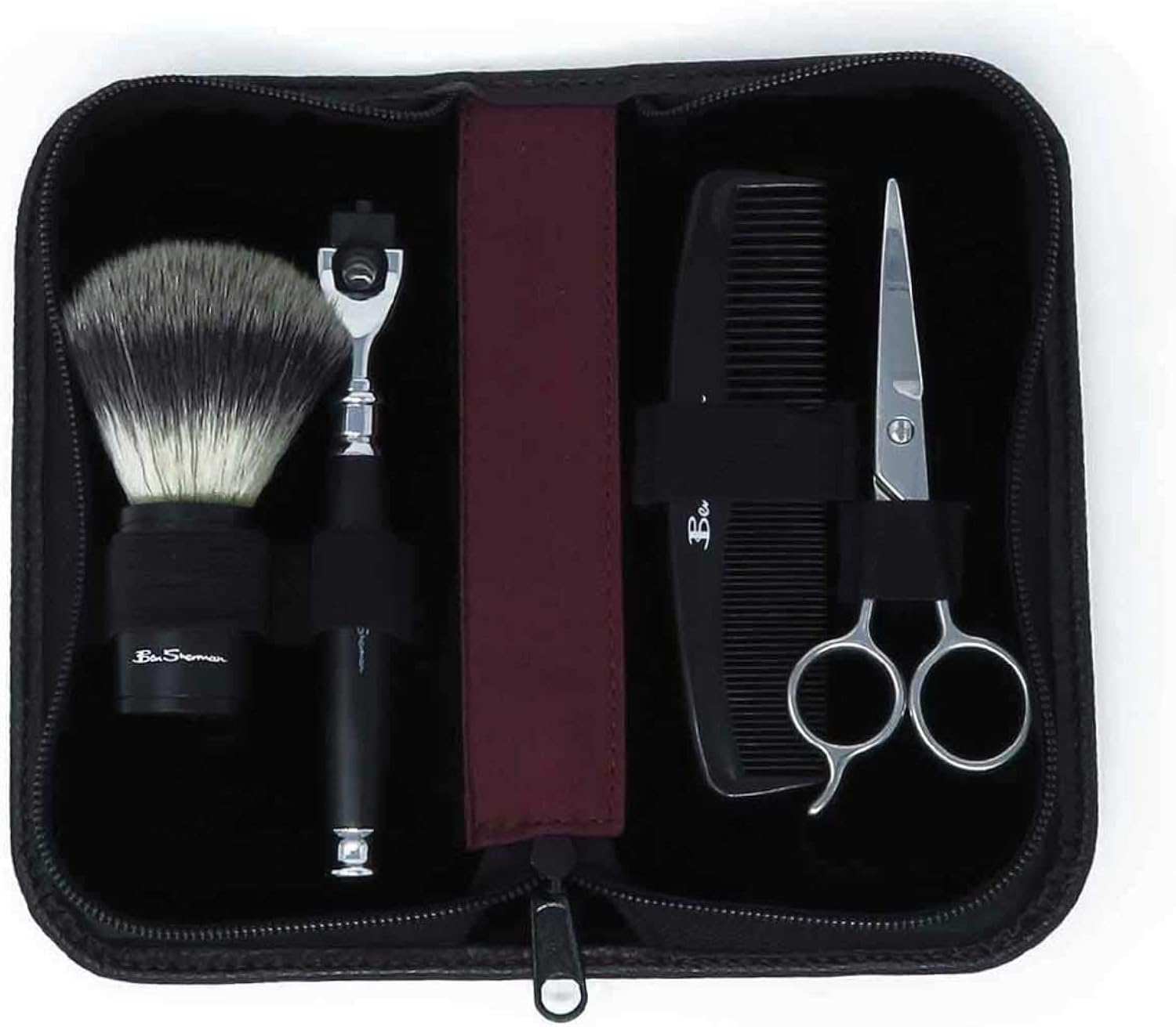 Ben Sherman Mens Premium Shaving Brush Comb Razor Scissor Set Travel ...