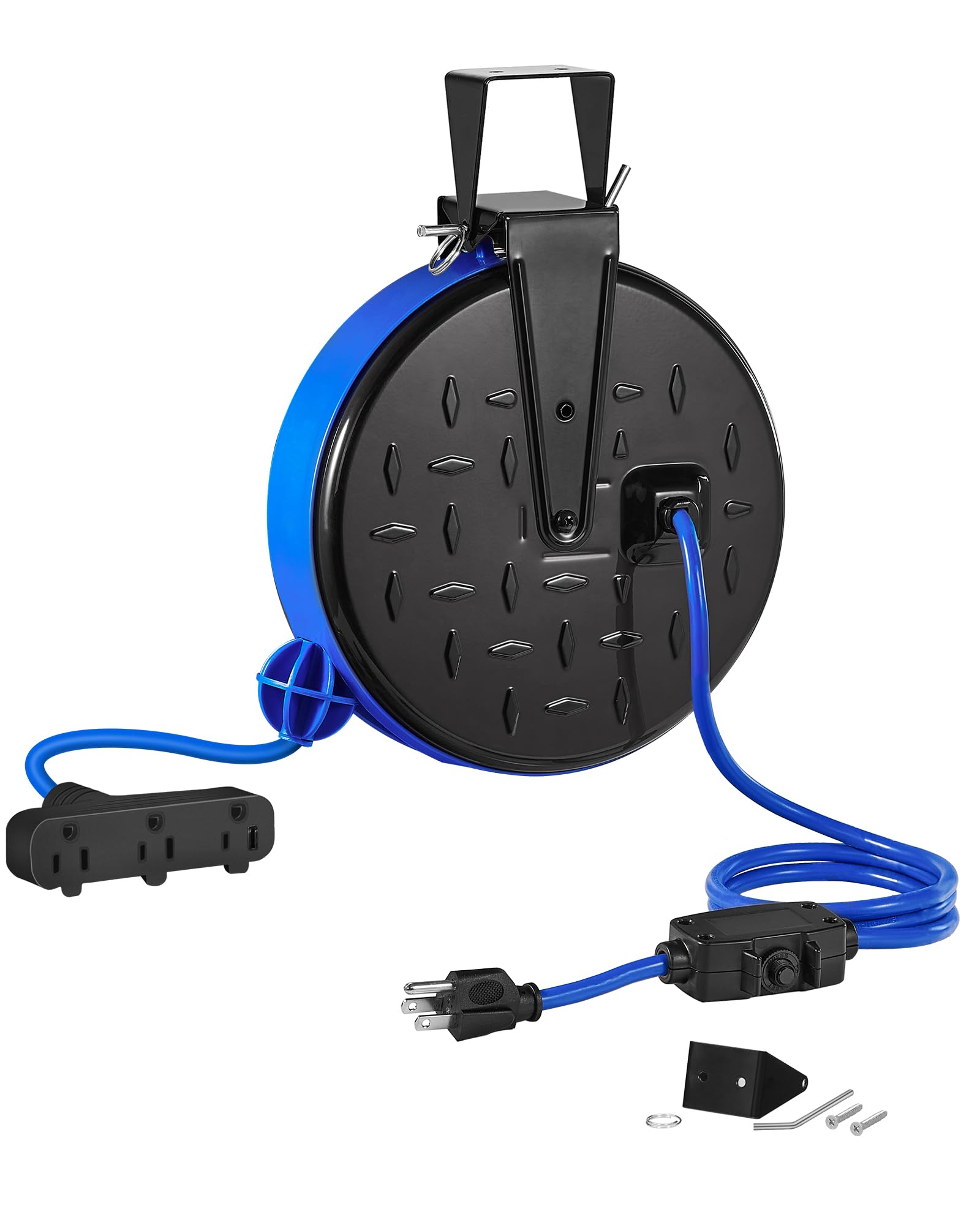 WILAWELS 30 Ft Retractable Extension Cord Reel, 16/3 Gauge SJTW Power ...