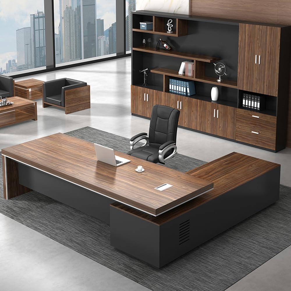 LITFAD Executive Office Desk With Wood Desk Top And Built-in CPU ...