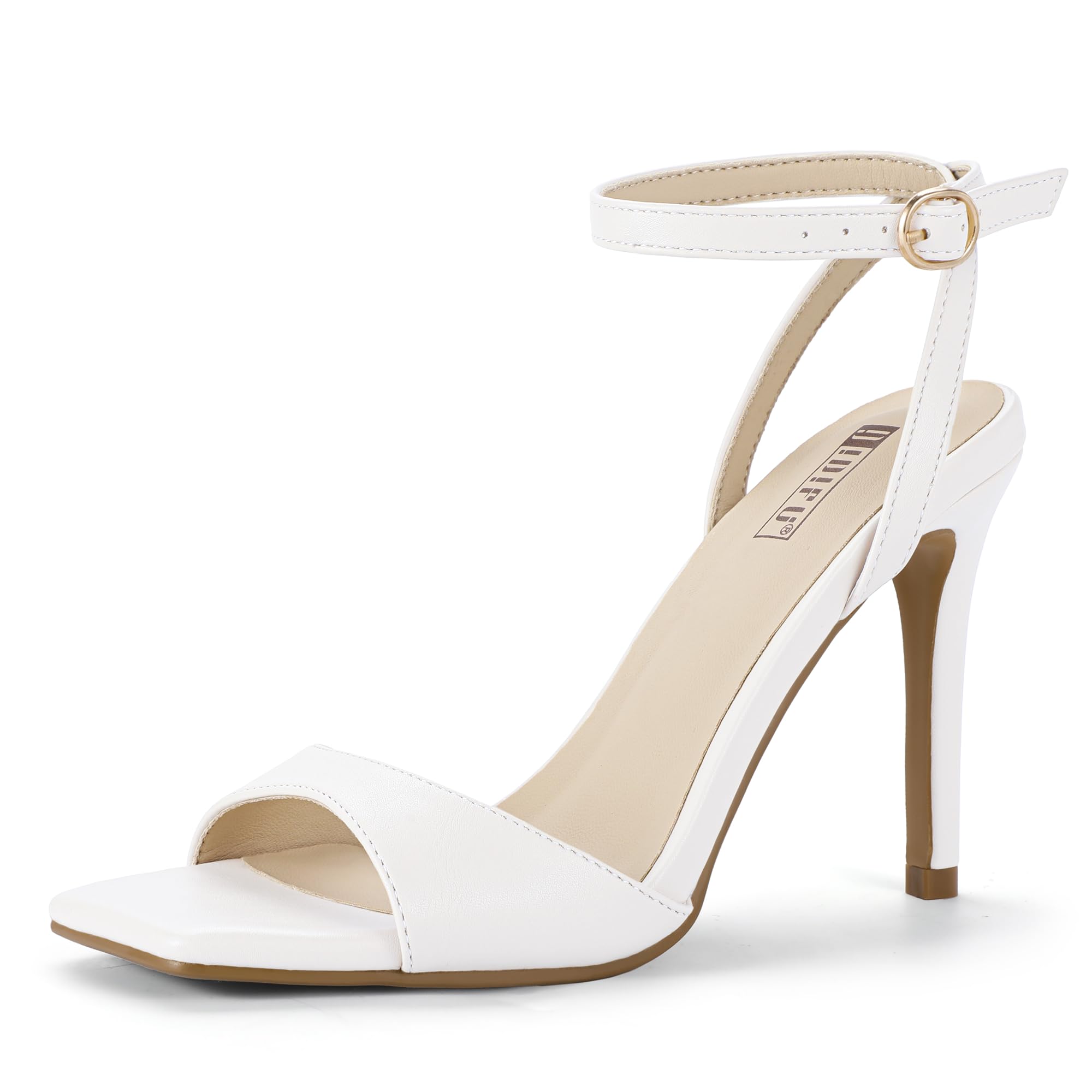 IDIFU White High Heels Strappy Stiletto Heels Square Open Toe Heeled ...