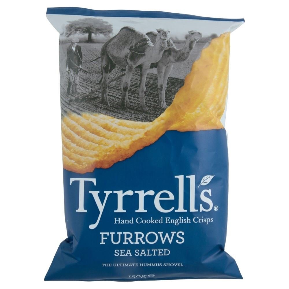 Tyrrells Furrows Hand Cooked English Crisps - Sea Salted (150g) - Pack ...