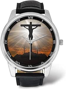 Amazon.com: Men's Leather Strap Large Dial Watch - Jesus Christ God ...