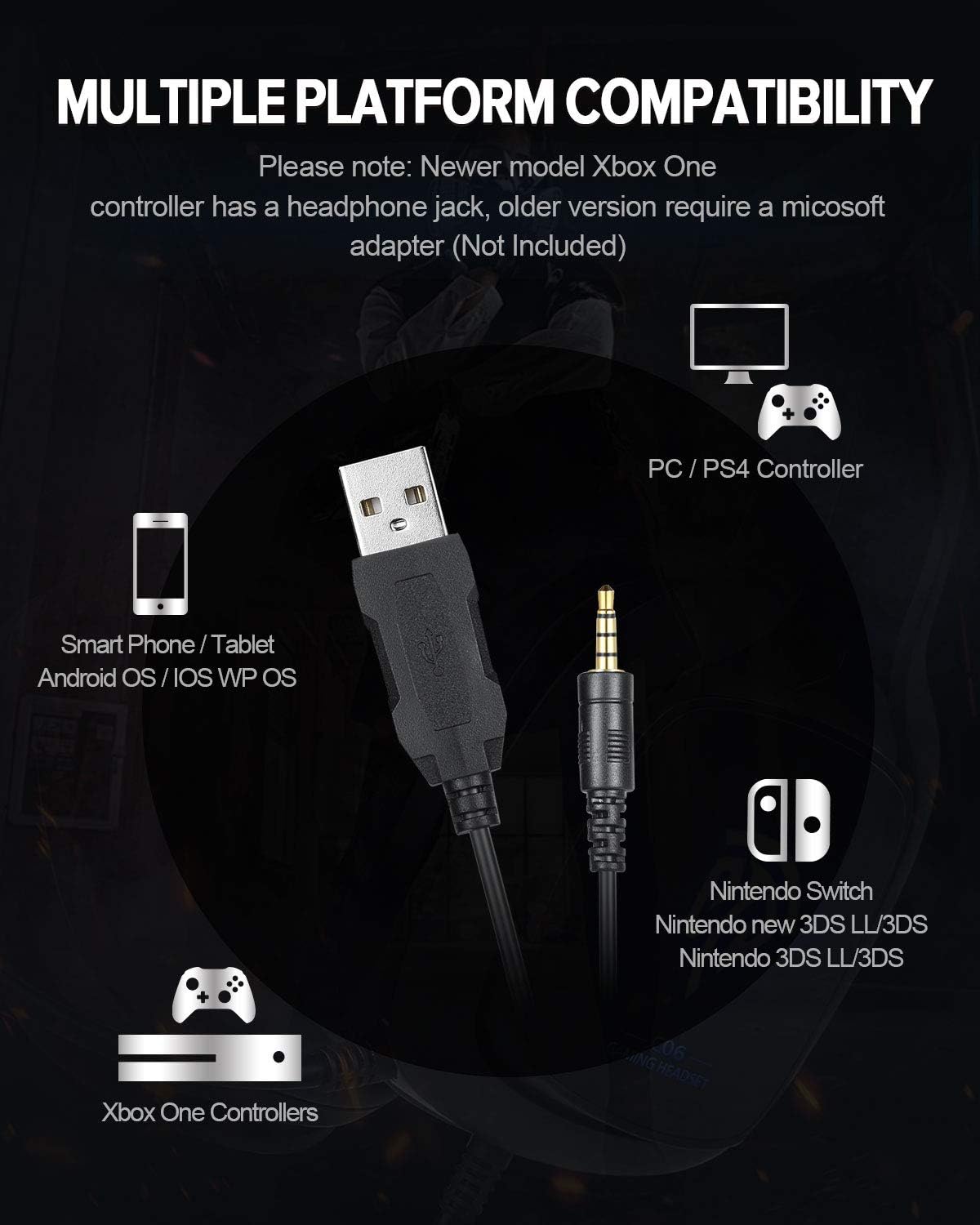 EasySMX Comfortable LED 3.5mm Stereo Gaming LED Lighting Over-Ear ...