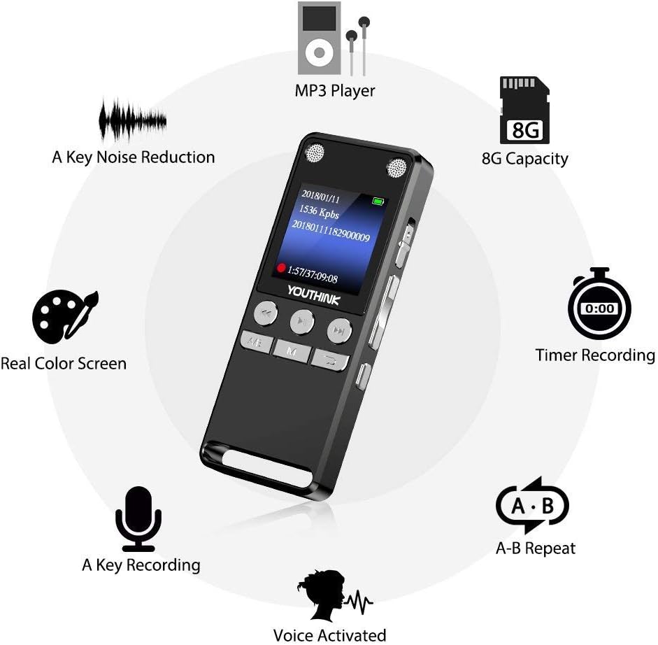 Amazon.com: Digital Recorder Voice Activated 8GB Audio Sound Dictaphone ...