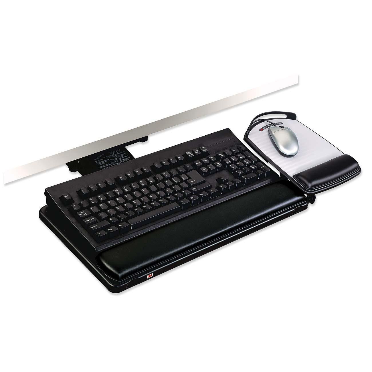 3M Keyboard Tray with Adjustable Keyboard and Mouse Platforms, Turn ...