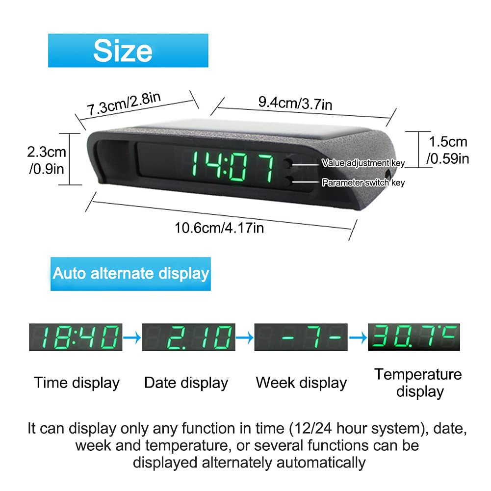 Mua CALIDAKA Car Clock, Multifunctional Car Solar Powered LCD Clock ...