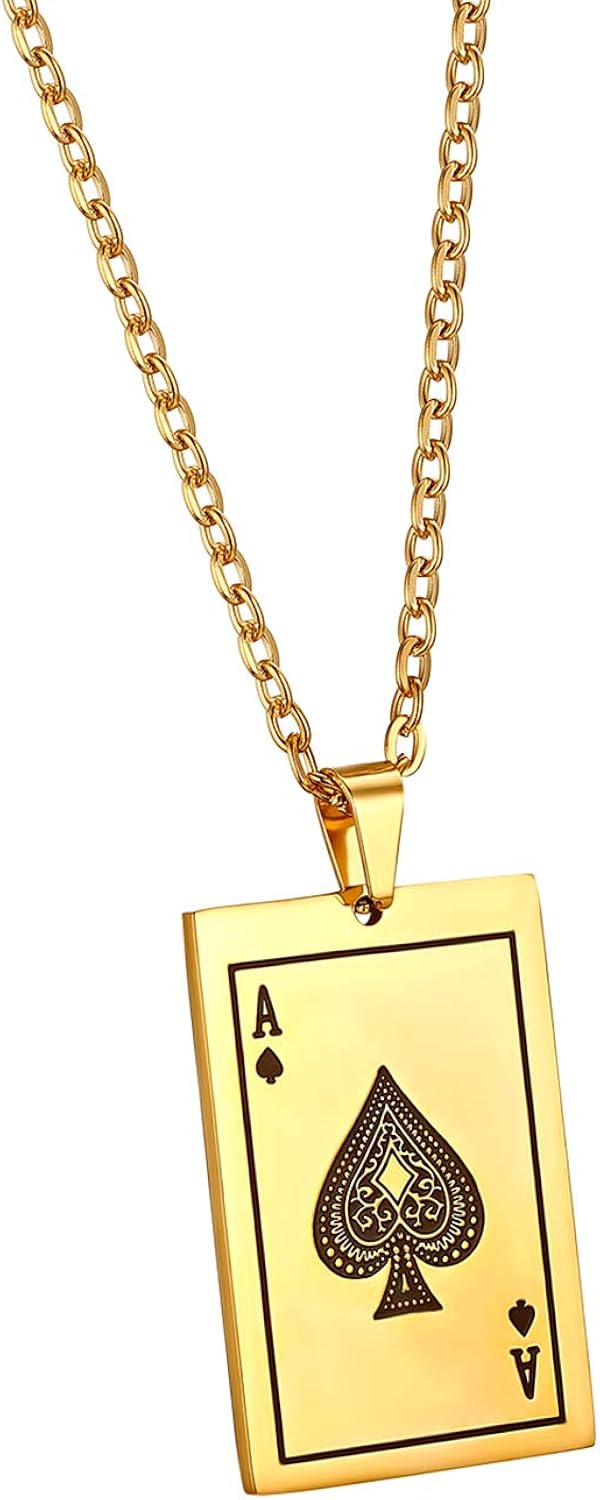 Cupimatch Mens Stainless Steel Ace of Spades Queen Heart Poker Playing ...