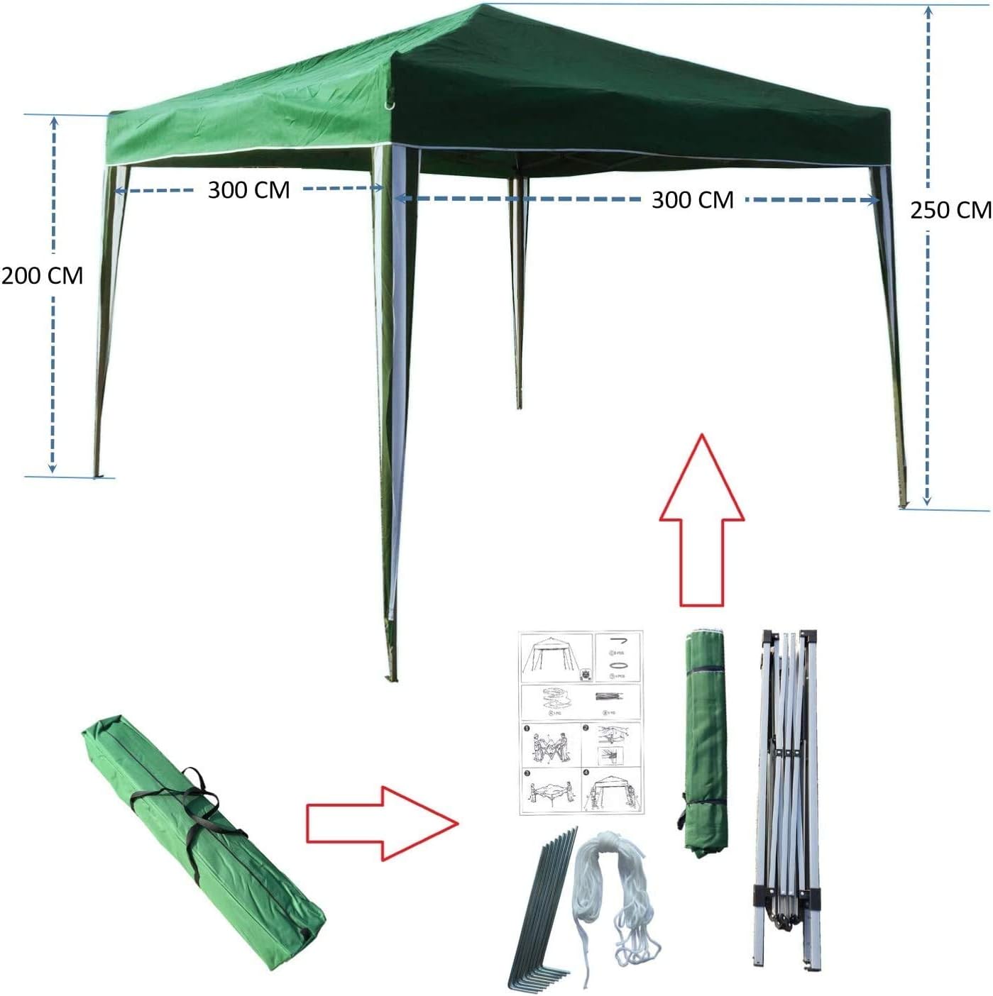 Garden Pavilion 3×3 Green with 2 Side Walls, Folding Pavilion, Gazebo ...