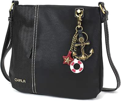 CHALA Laser Cut Crossbody Faux Leather - Metal Anchor - Black: Handbags ...