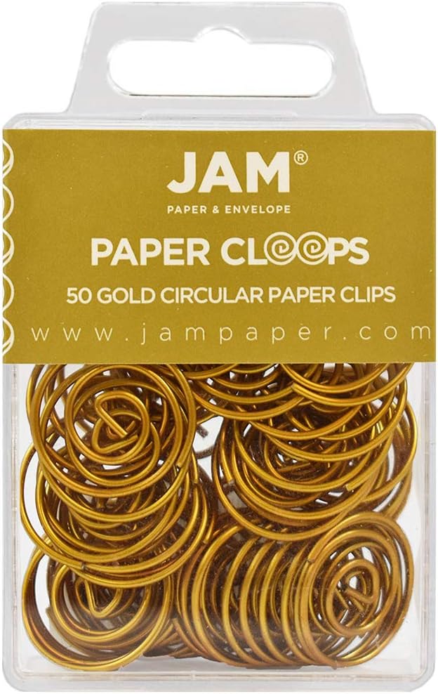 JAM PAPER Circular Paper Clips - Round Paperclips - Gold - 50/Pack ...