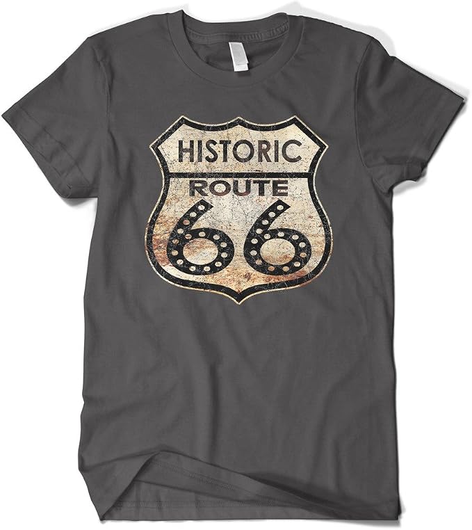 Amazon.com: Cybertela Men's Historic Route 66 T-Shirt (Charcoal, Large ...
