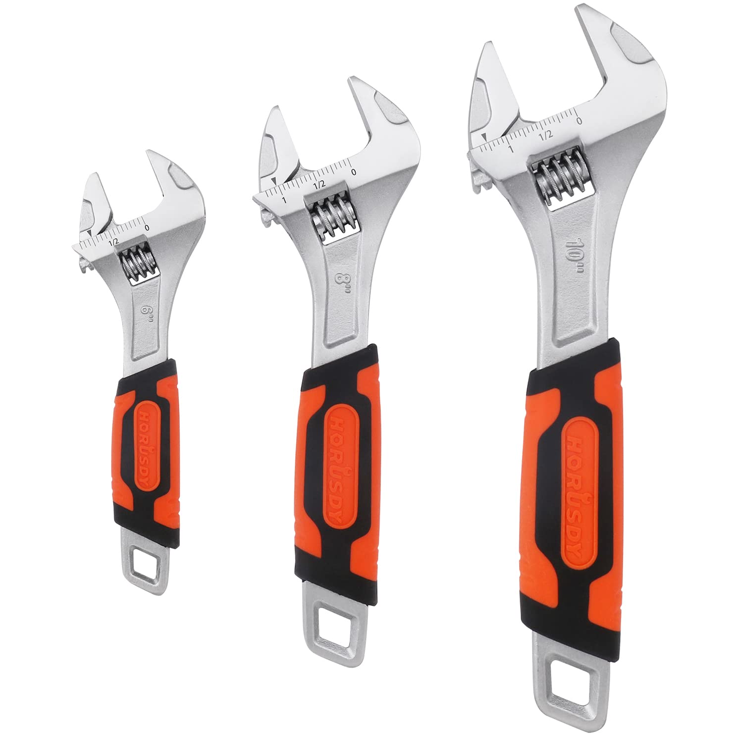HORUSDY 3-piece Adjustable Wrench Set, 6-Inch 8-Inch & 10-Inch, Metric ...