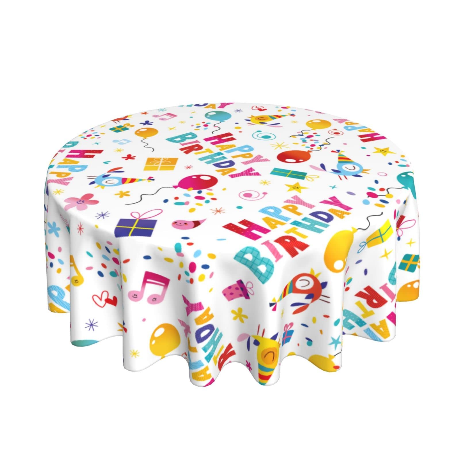 mutakin Happy Birthday Tablecloth Round Table Cloth Washable Rustic ...