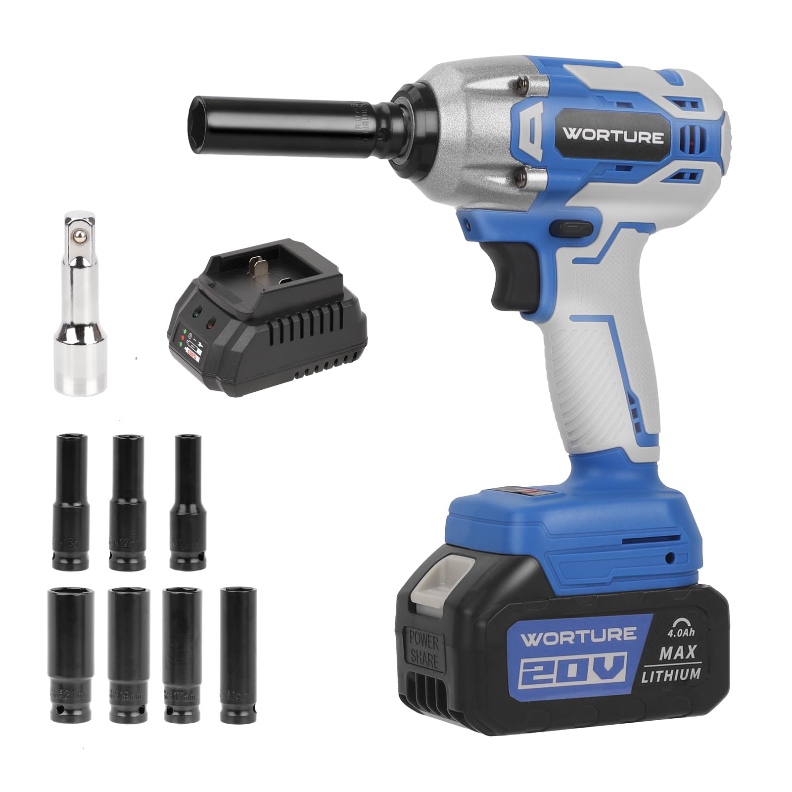 Worture Cordless Impact Wrench Kit - 1/2" Brushless Impact Gun w/Max ...