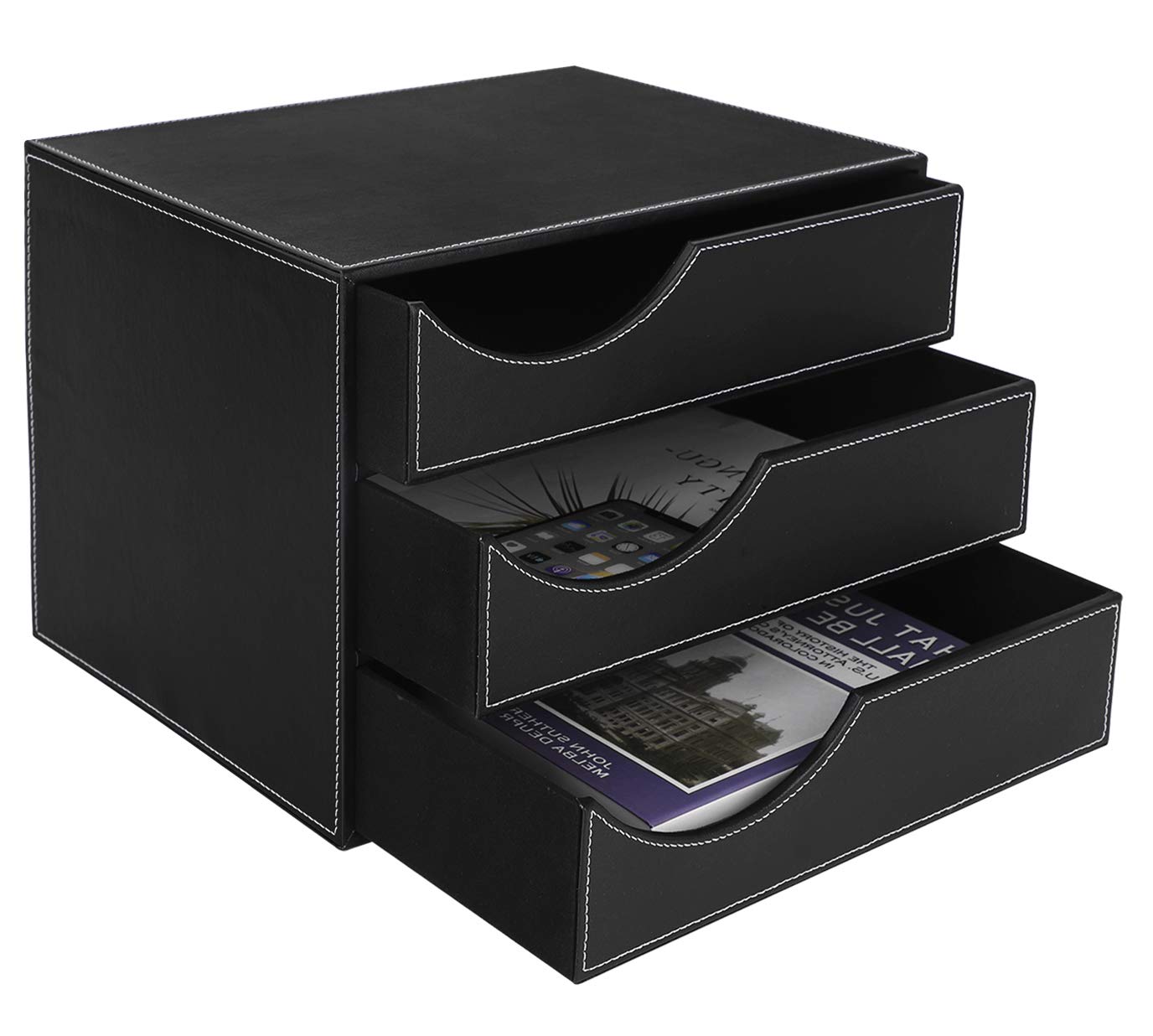 Buy Faux Leather File Storage Drawer Desk Organizer A4 Foolscap Paper ...