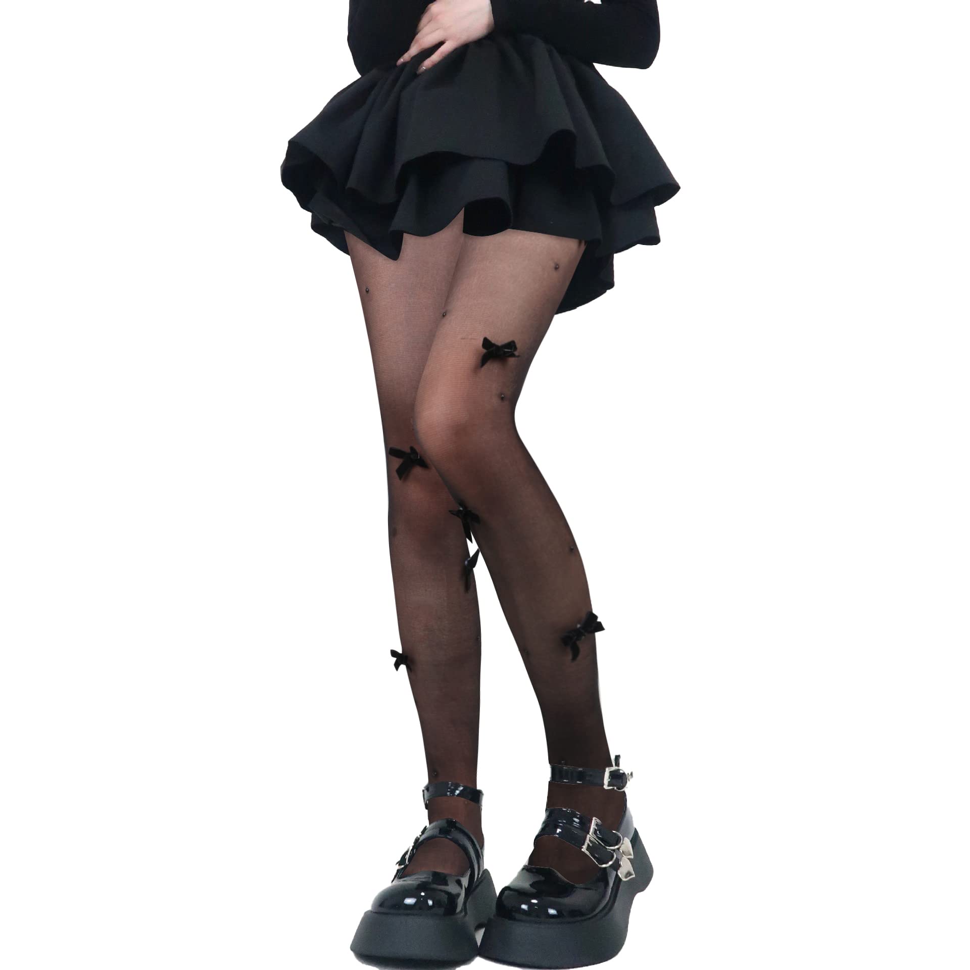 Benefeet Sox Womens Girls Black Sheer Tights Sexy Nylon Soft Pantyhose Cute 3D Bows Lolita ...