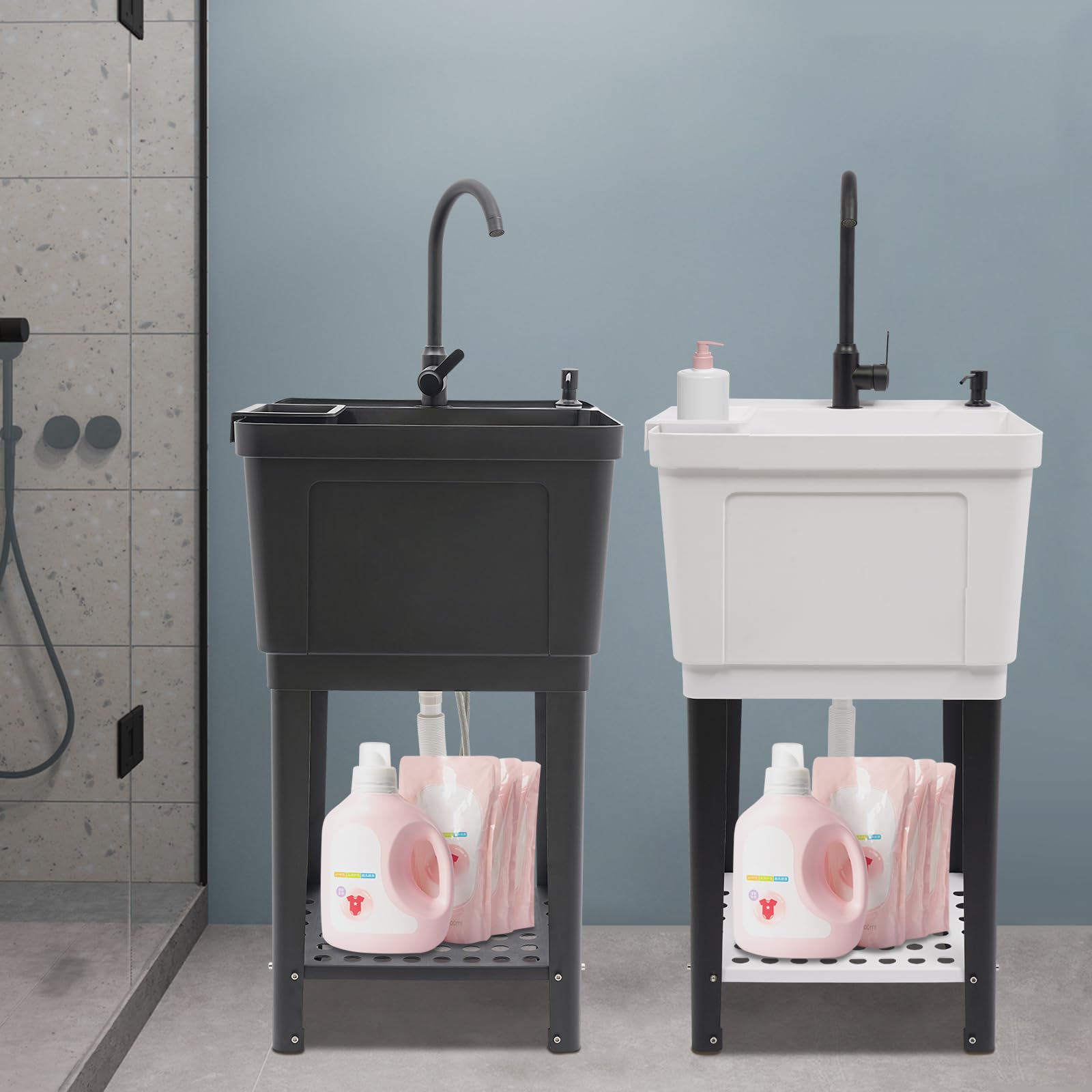 Space Saver Utility Sink Laundry Tub, Freestanding Plastic Laundry Sink ...