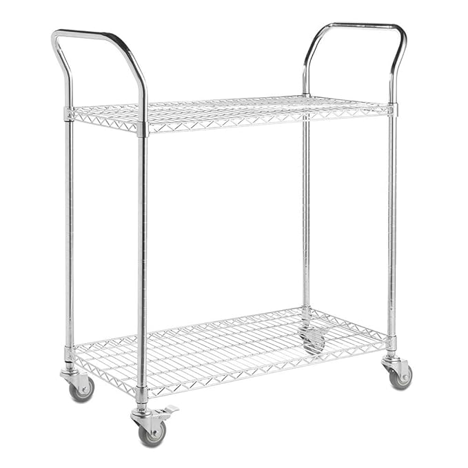 Shopfitting Warehouse 2-Tier Wire Utility Cart, Chrome, 960 x 900 x 450 ...