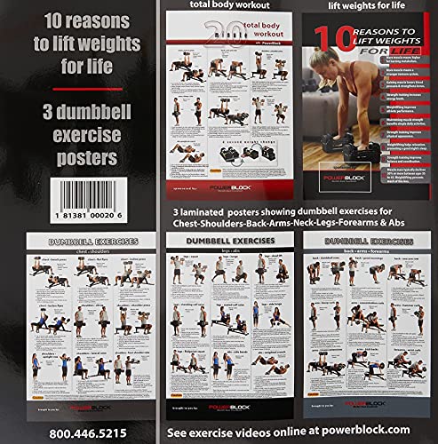 POWERBLOCK Exercise Poster 3-Pack, 18” x 24” Each, 20-Minute Total Body ...