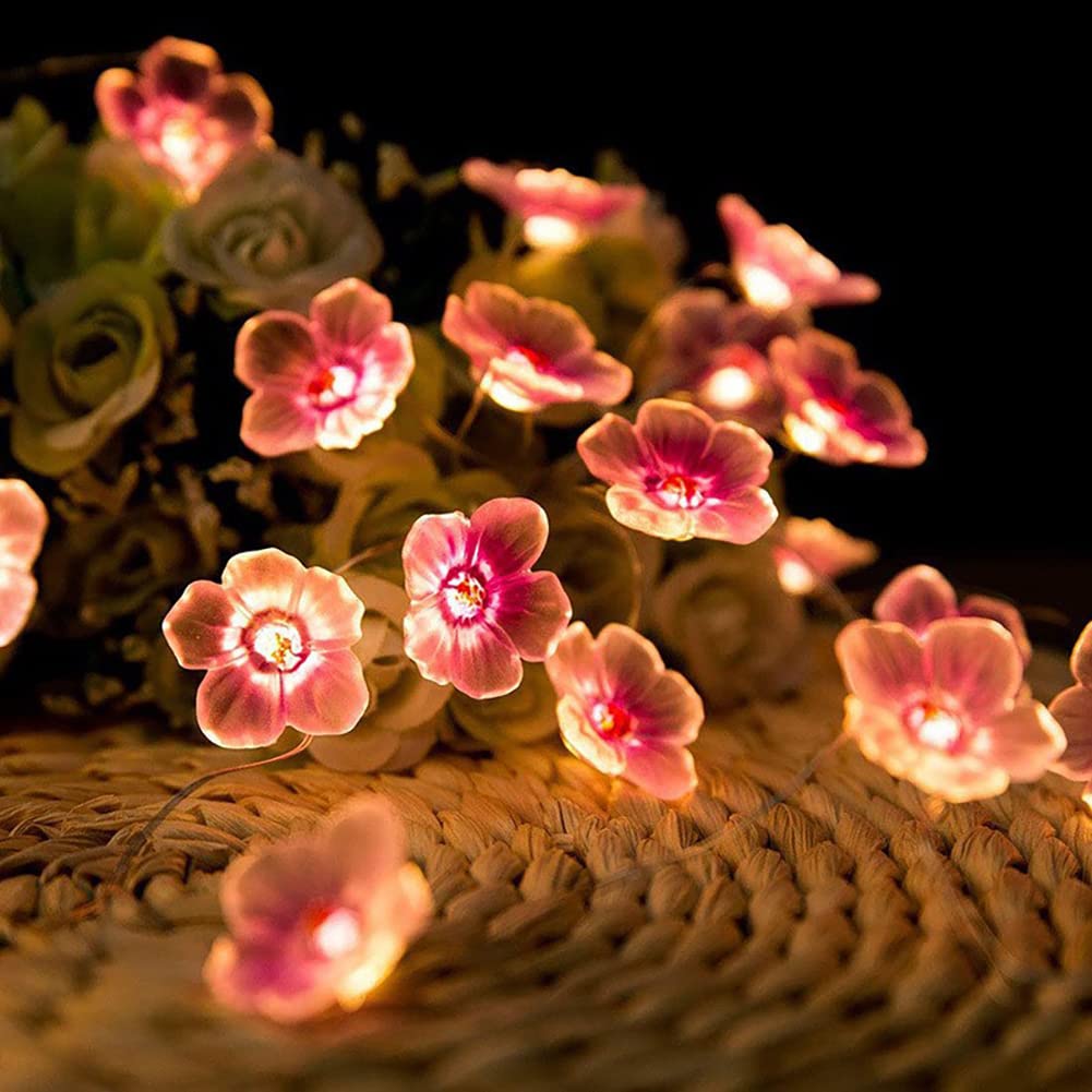 iiEASEST Artificial Pink Cherry Blossom Flower LED Fairy Strings Lights ...