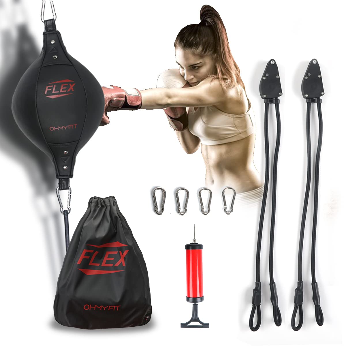 OHMY FIT Flex Double End Punching Bag - Bungee Cords w/Special Flex ...
