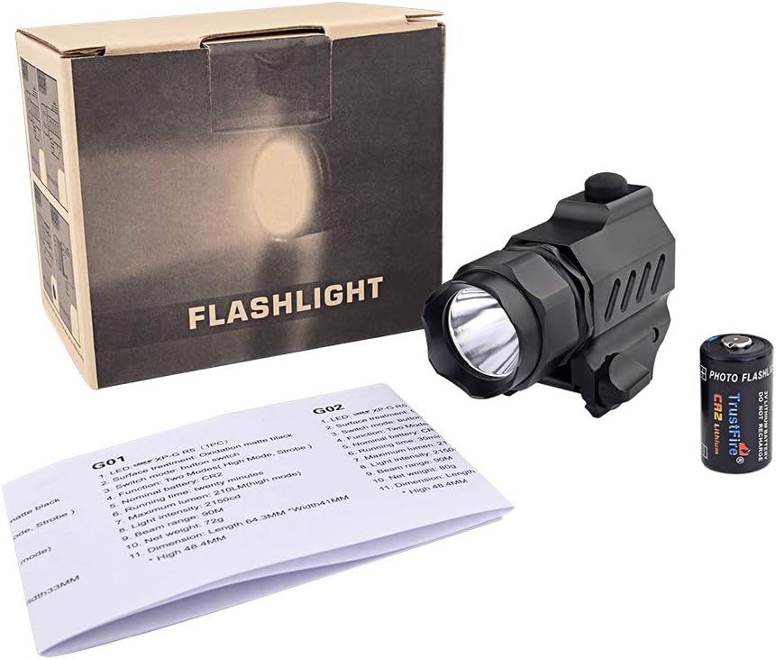 TFG01 Torch 210 Lumens LED Torch for Picatinny or Glock Rails with CR2 ...