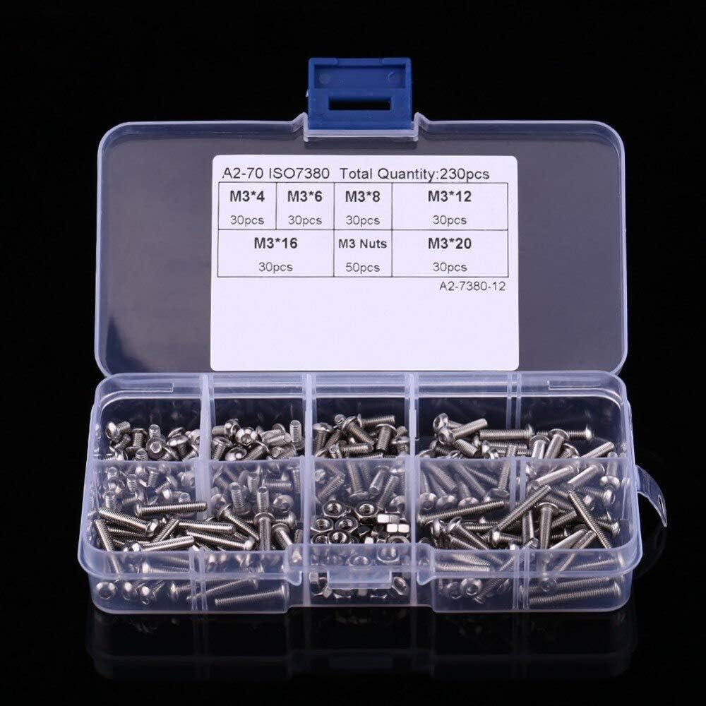 230pcs/set M3 Screws Bolts and Nuts Stainless Steel SS304 Hex Socket ...