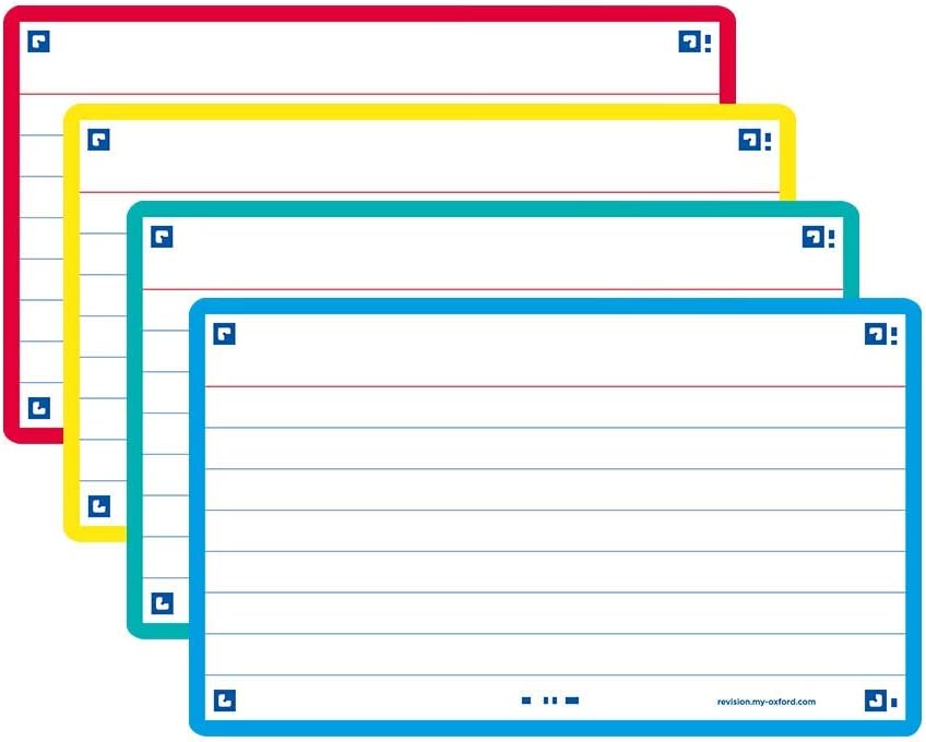 Oxford Flash Cards, Revision Cards, Assorted Colours, Ruled, Pack of 80 ...
